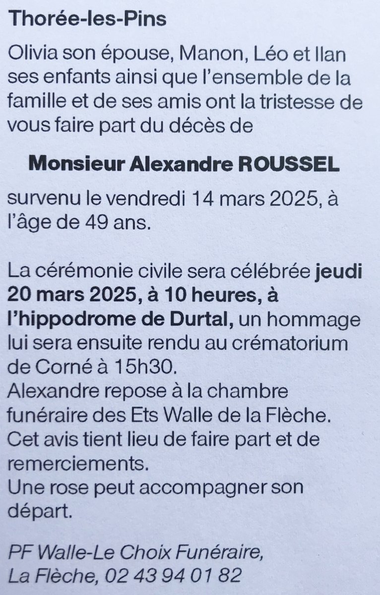 Alexandre Roussel : la cérémonie d'adieux sur l'hippodrome de Durtal à ...